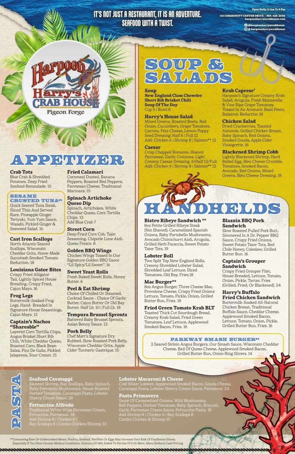 Dinner Menu – Harpoon Harry’s Crab House in Pigeon Forge, TN